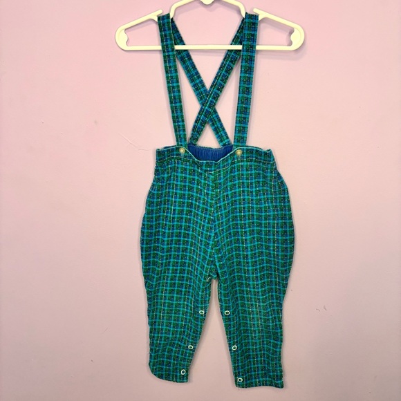 Vintage | Bottoms | Vintage Green Plaid Criss Cross Overalls Size 6 ...